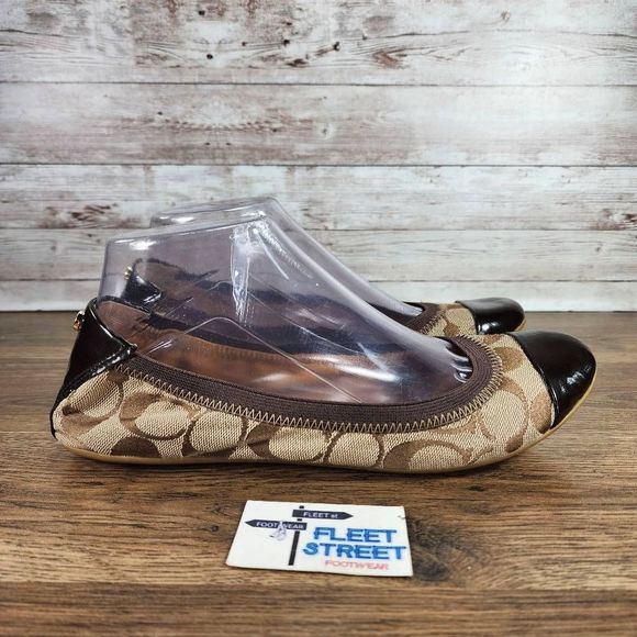Coach | Shoes | Coachwanda Signature Logo Tan Brown Ballet Flats Canvas ...